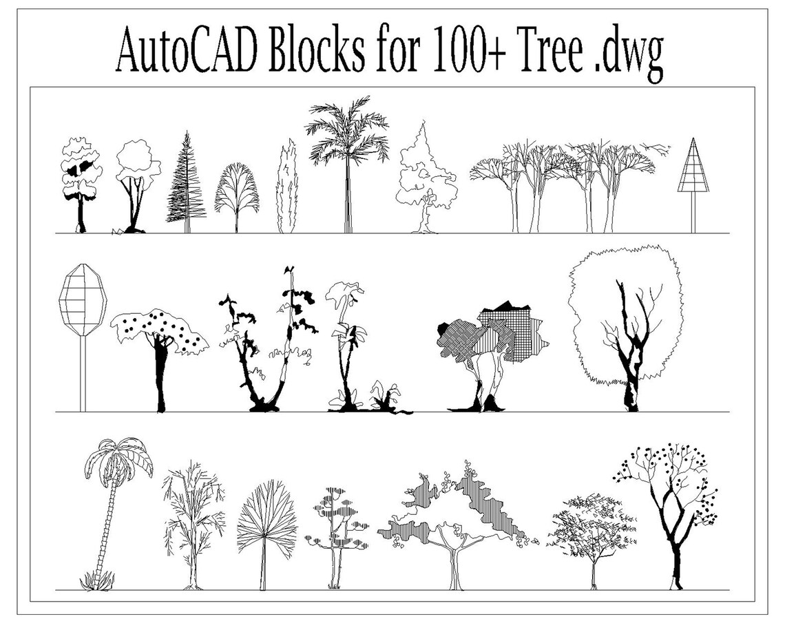 Autocad 2D DWG Tree Block Drawings Templates Plants Set of 100 Model ...