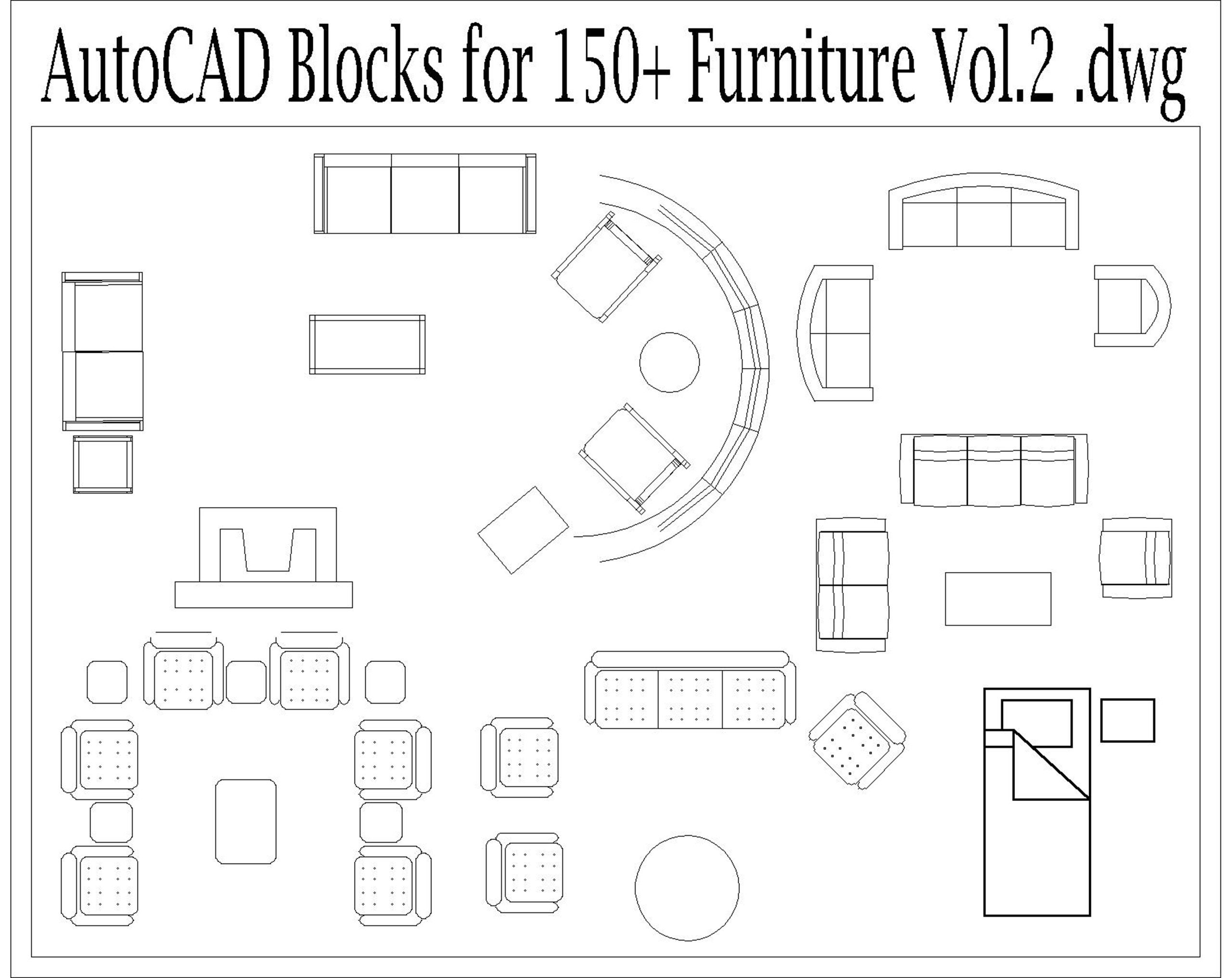 Autocad 2D DWG Furniture Block Drawings Templates Vol.2 home Decor Set ...