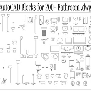 Autocad 2D DWG Bathroom Block Drawings Templates Bath Set of 200 Model ...