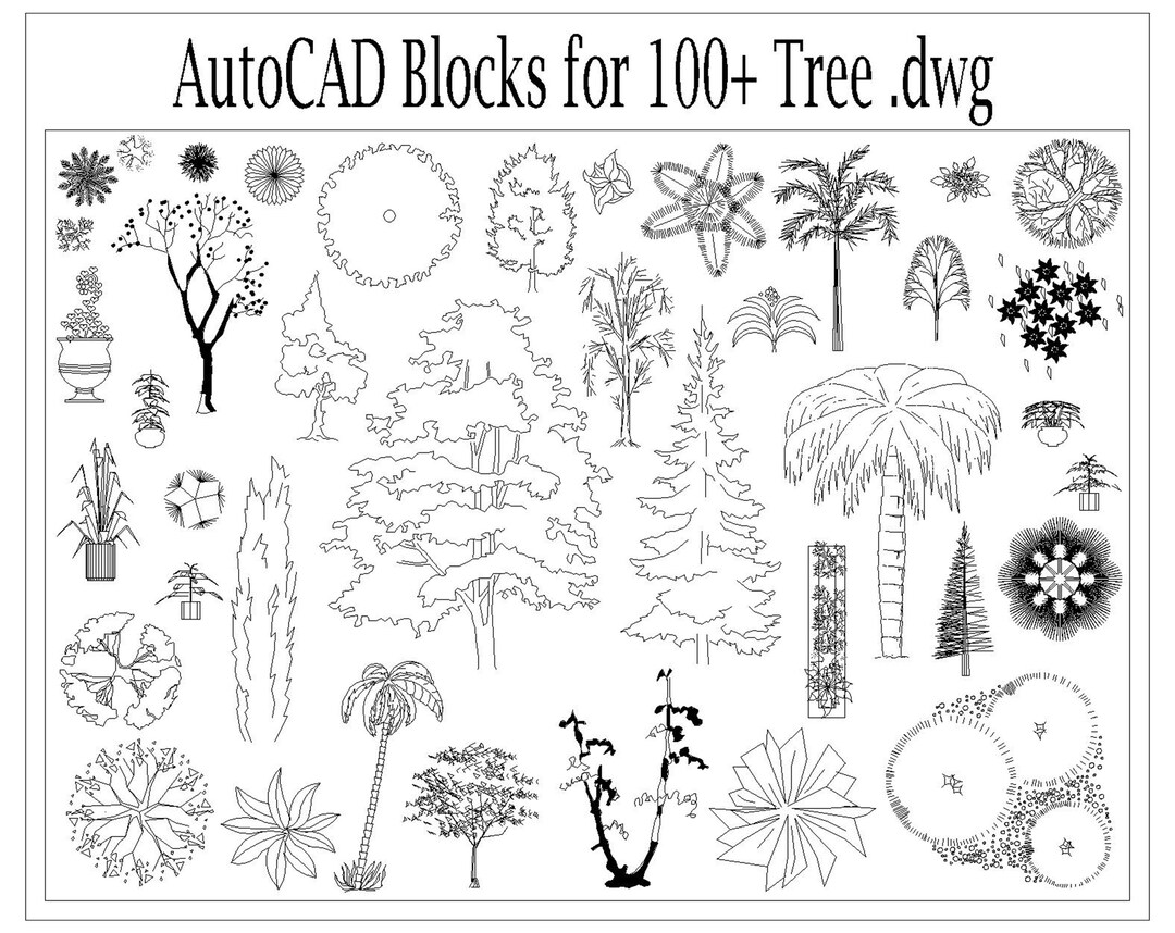 Buy Autocad 2D DWG Tree Block Drawings Templates Plants Set of 100 ...