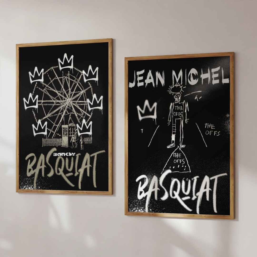 Basquiat Expression Duo: White Stick Figure and Crowned Carousel Set of ...