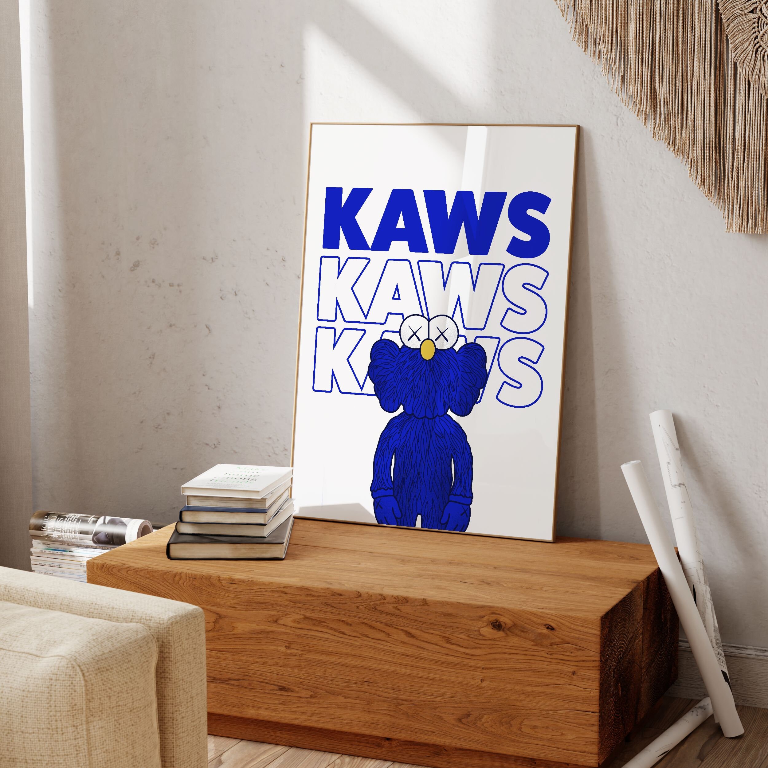 Blue Kaws Digital Art Print, Modern Hypebeast Pop Art Style Home Decor ...
