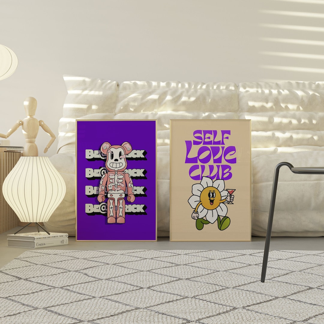 Kaws Flower Print Set, Purple Poster, Bearbrick Printable Poster, Self ...