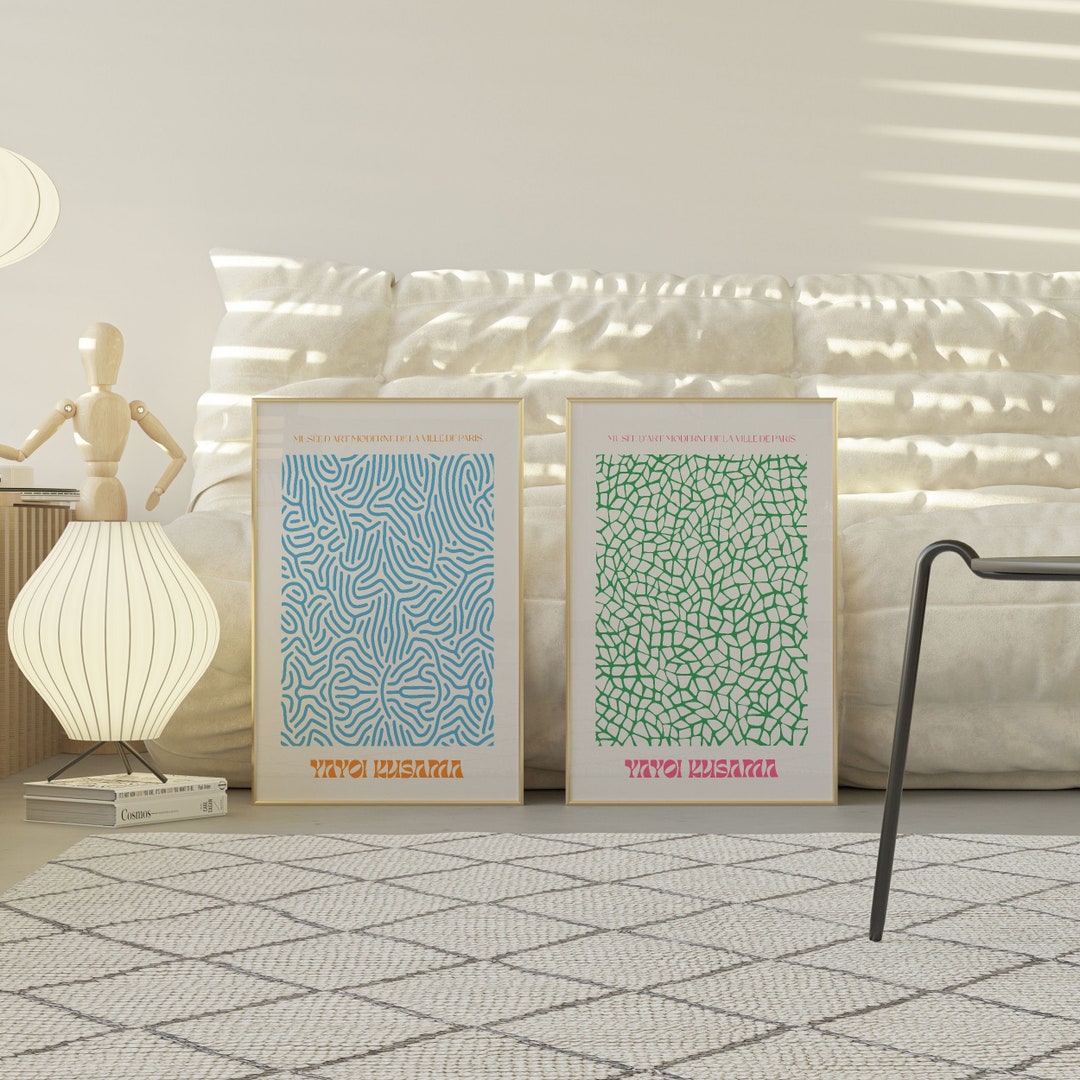 Yayoi Kusama Inspired Art Prints Set Green and Blue Exhibition Pieces ...
