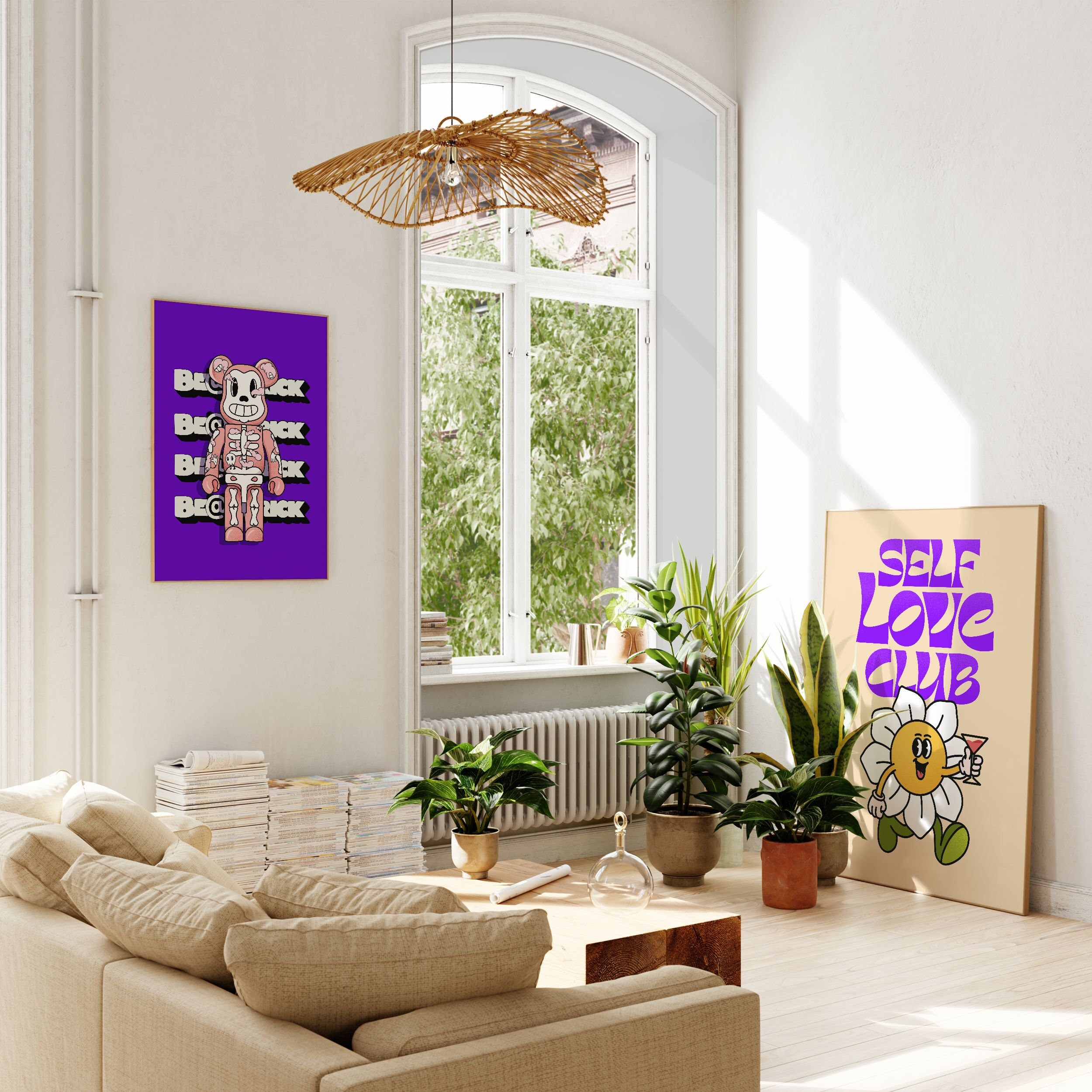 Kaws Flower Print Set, Purple Poster, Bearbrick Printable Poster, Self ...