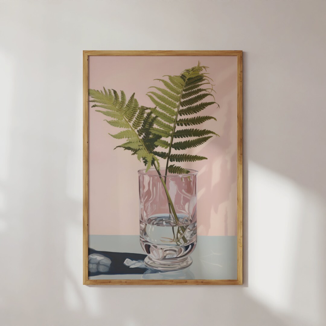 Retro Botanical Digital Art Modern Fern Illustration Contemporary Wall ...