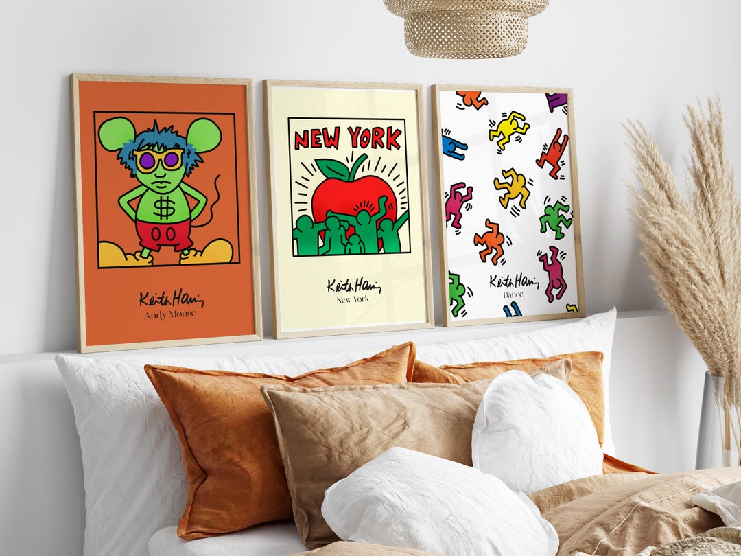 Set of 3 Keith Haring Minimalistic Wall Art, Keith Haring Trio Iconic ...