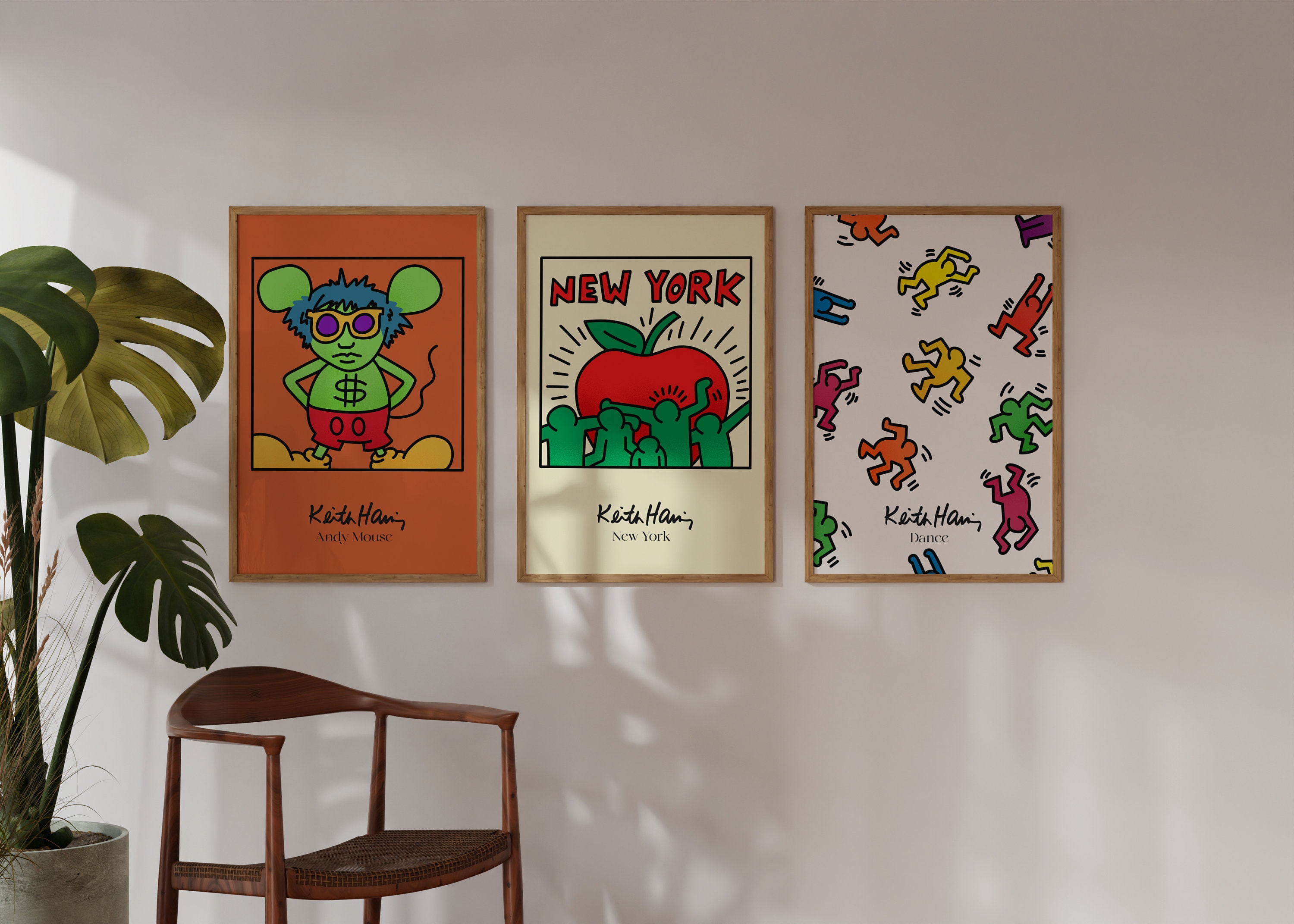 Set of 3 Keith Haring Minimalistic Wall Art, Keith Haring Trio Iconic ...
