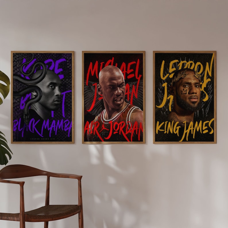 Set of NBA Goats Prints, Lebron James, Michael Jordan and Kobe Bryant ...