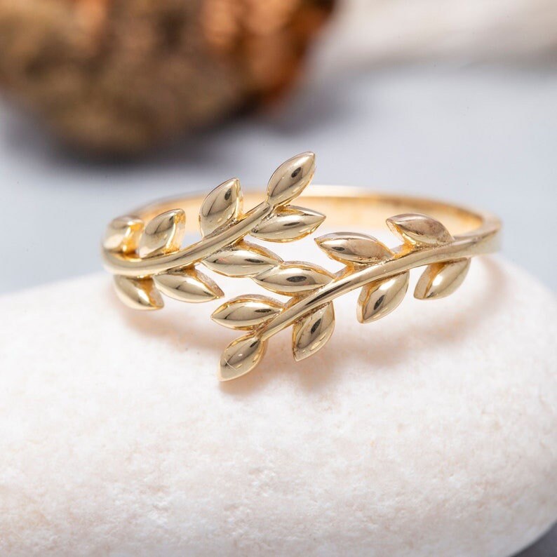 Chordate Leaf Ring, Sterling Silver Over Gold Plated, Plant Ring, Filigree Branch, Open Work ...