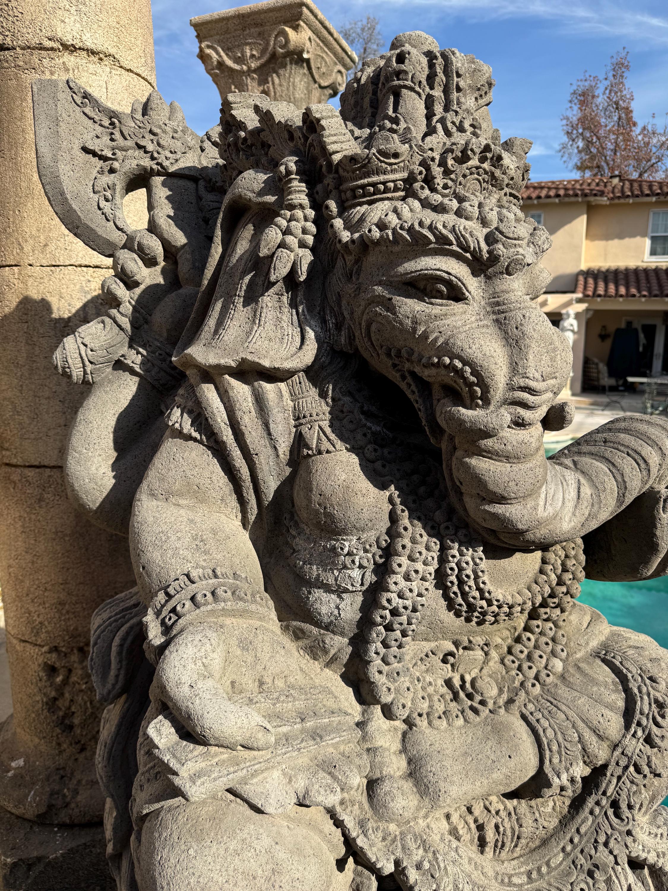 Pair of Ancient Hindu God Statues Sculptures Hand Carved With Lava ...