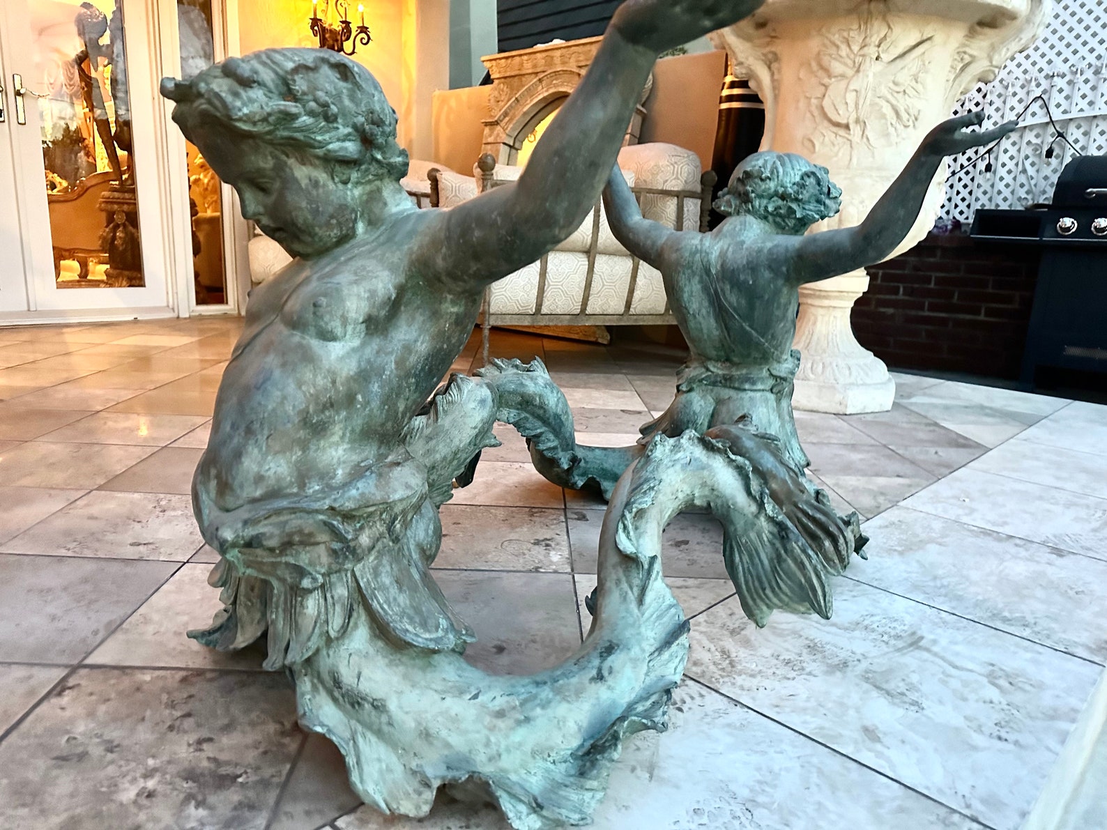 Bronze Two Putti Di Mare Mermen Table Base With Glass Tabletop - Etsy