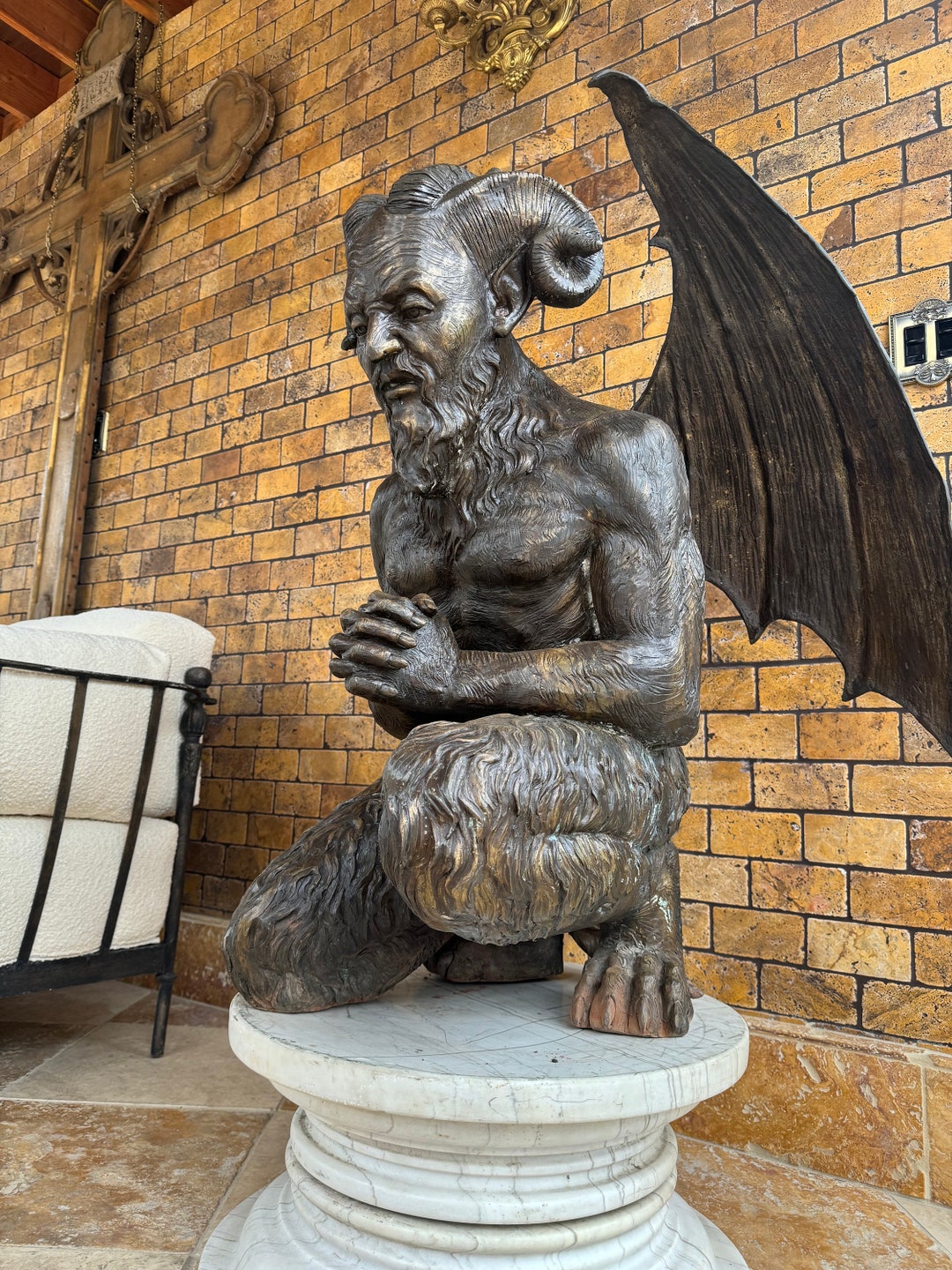 Antique Gothic Bronze Sculpture of Praying Satyr Demon Winged Devil ...