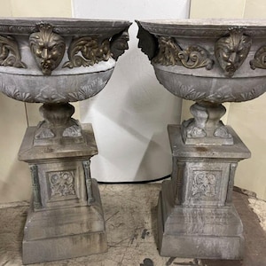 Pair of Monumental Antique Victorian Metal Garden Urns Planters ...