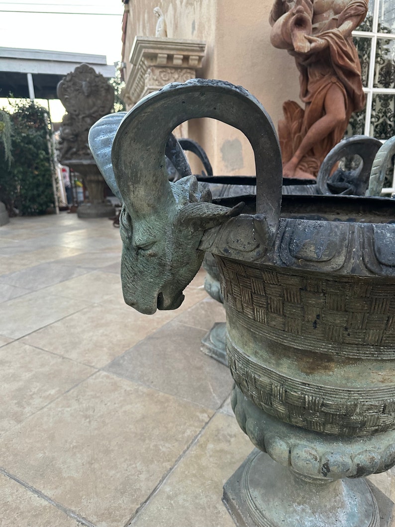Large Pair of Antique Patinated Ram Goat Head Bronze Urn Planters - Etsy
