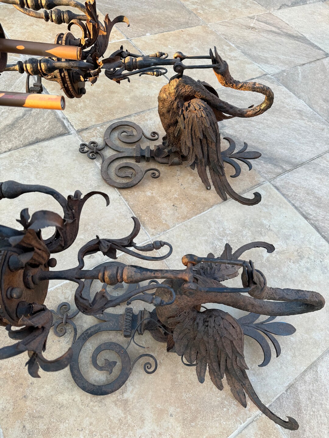 Rare Antique Large Heavy Pair, 3 Arm Metal Swan Sculpture Wall Sconces ...