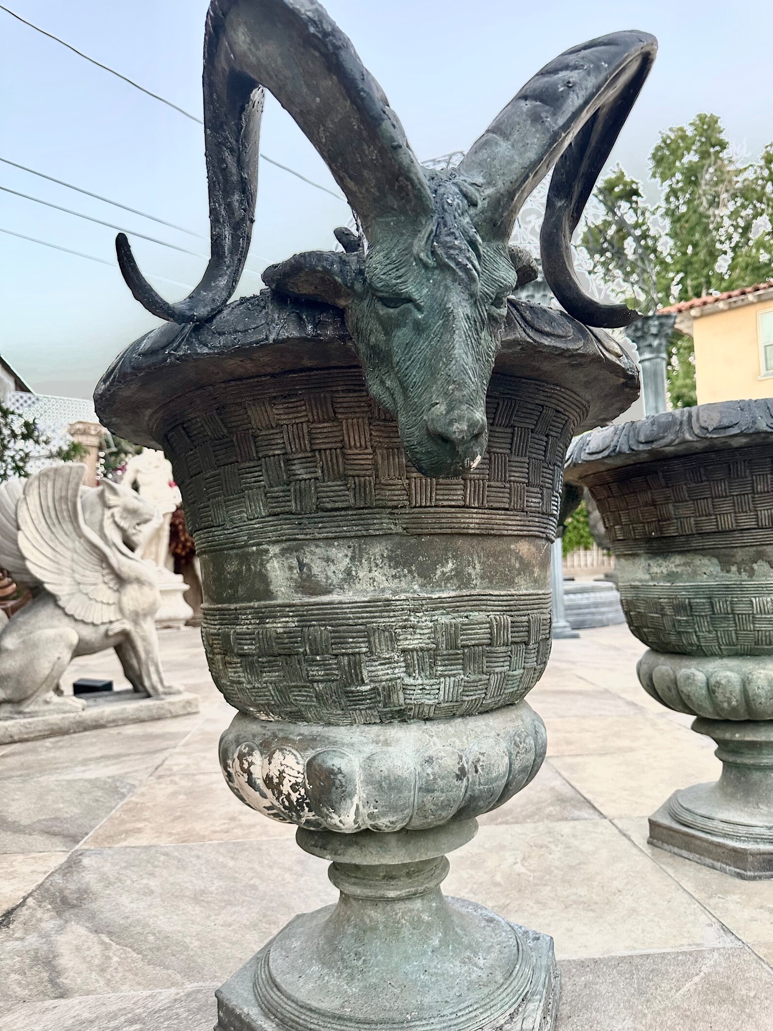 Large Pair of Antique Patinated Ram Goat Head Bronze Urn Planters - Etsy