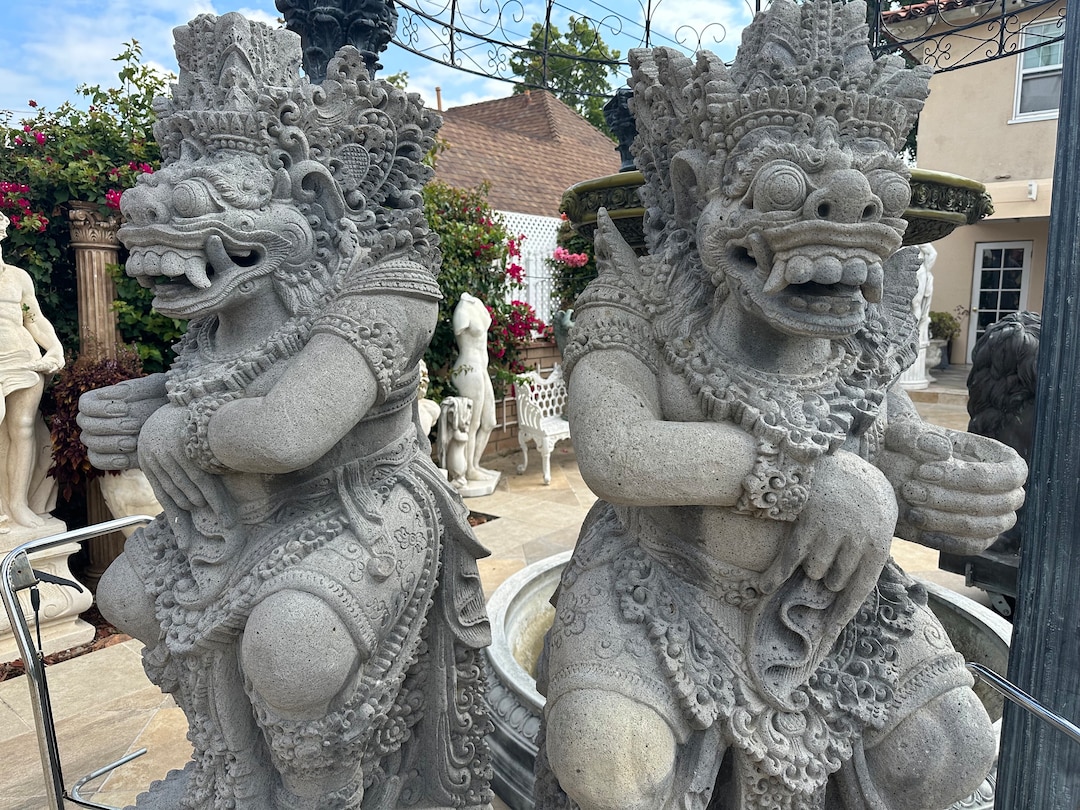 Pair of Ancient Hindu God Statues Sculptures Hand Carved With Lava ...