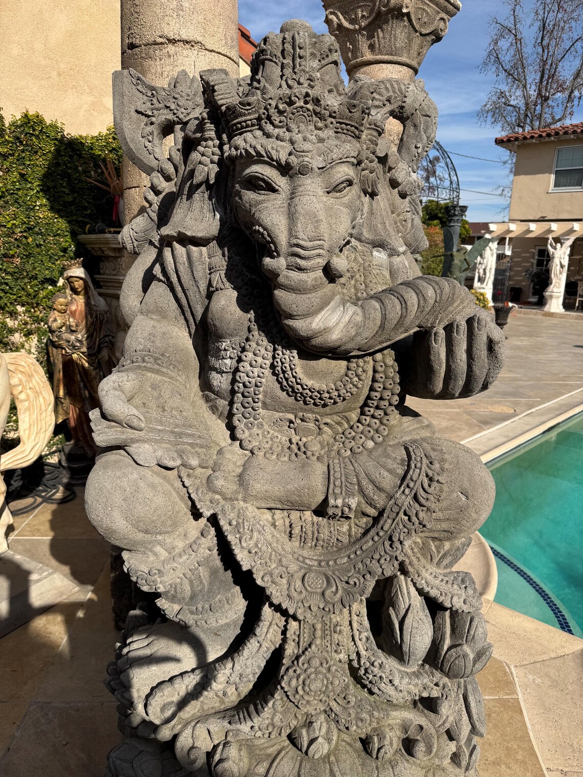 Pair of Ancient Hindu God Statues Sculptures Hand Carved With Lava ...