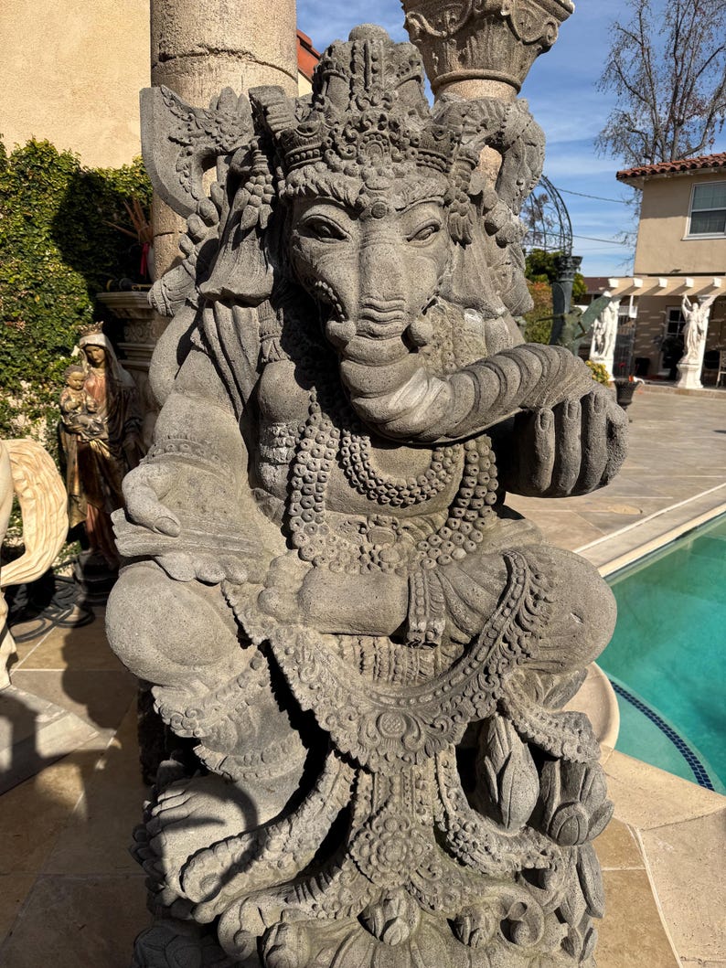 Pair of Ancient Hindu God Statues Sculptures Hand Carved With Lava ...