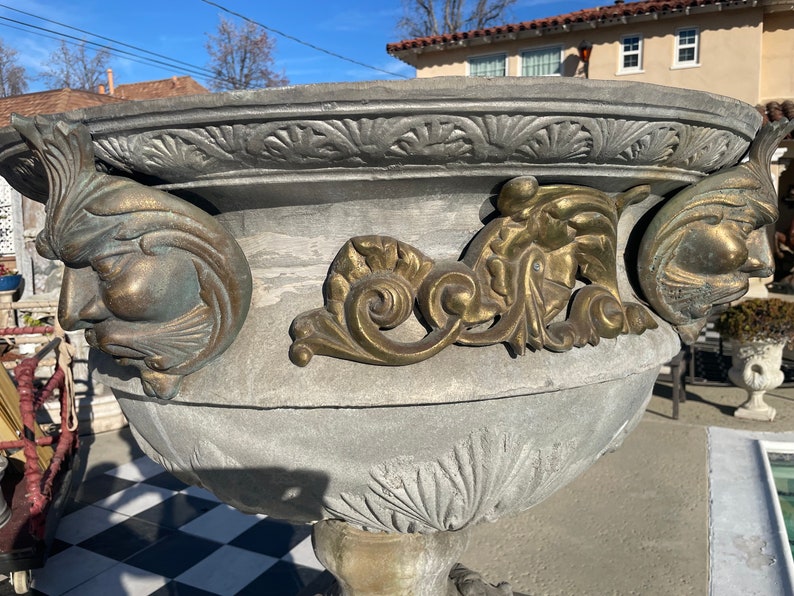 Pair of Monumental Antique Victorian Metal Garden Urns Planters ...