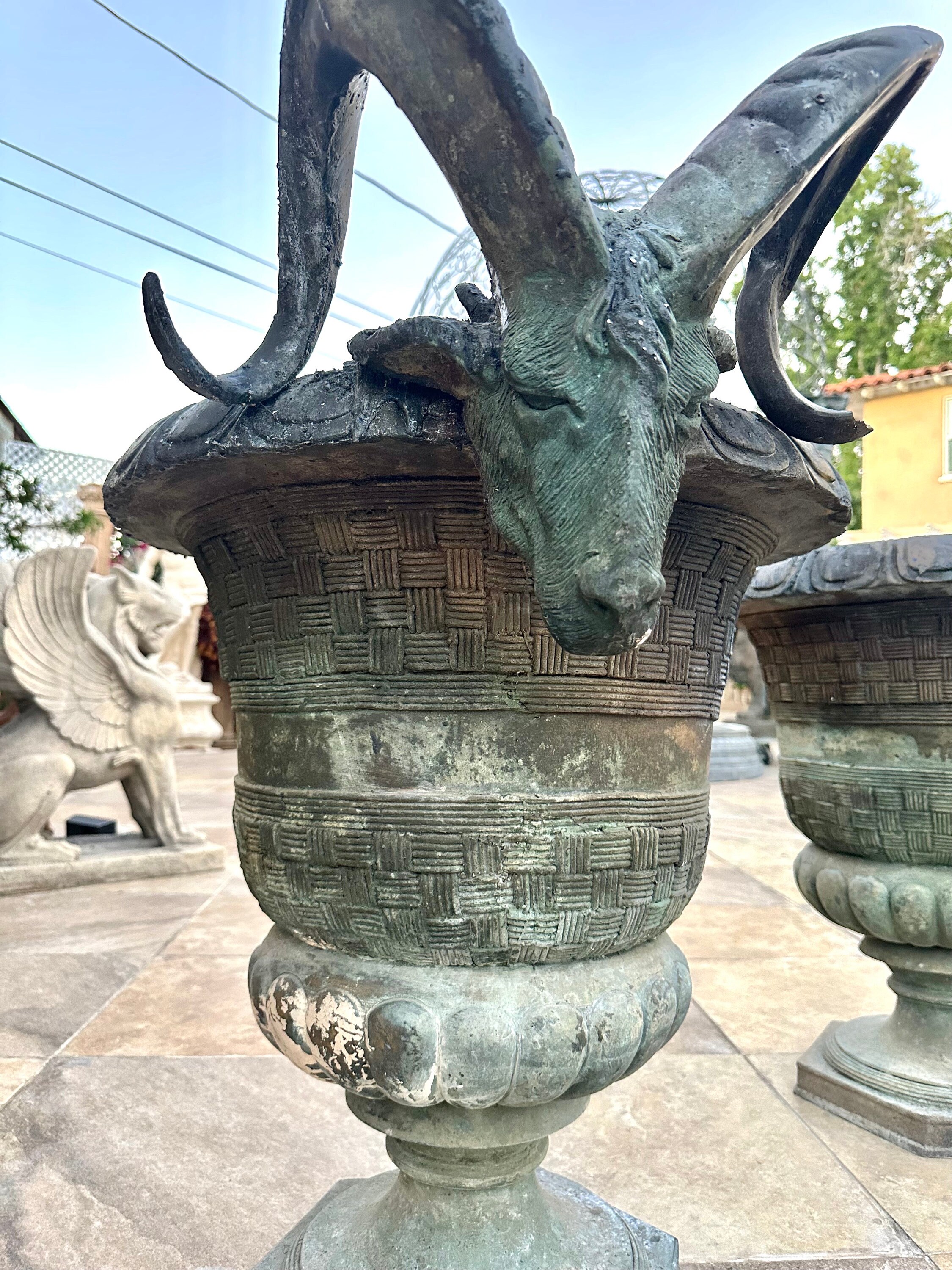 Large Pair of Antique Patinated Ram Goat Head Bronze Urn Planters - Etsy
