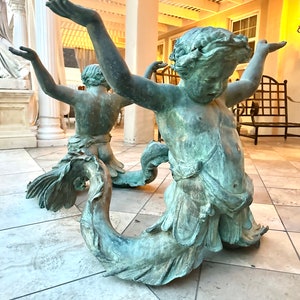 Bronze Two Putti Di Mare Mermen Table Base With Glass Tabletop - Etsy