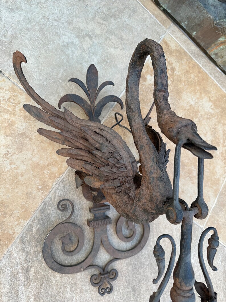 Rare Antique Large Heavy Pair, 3 Arm Metal Swan Sculpture Wall Sconces ...