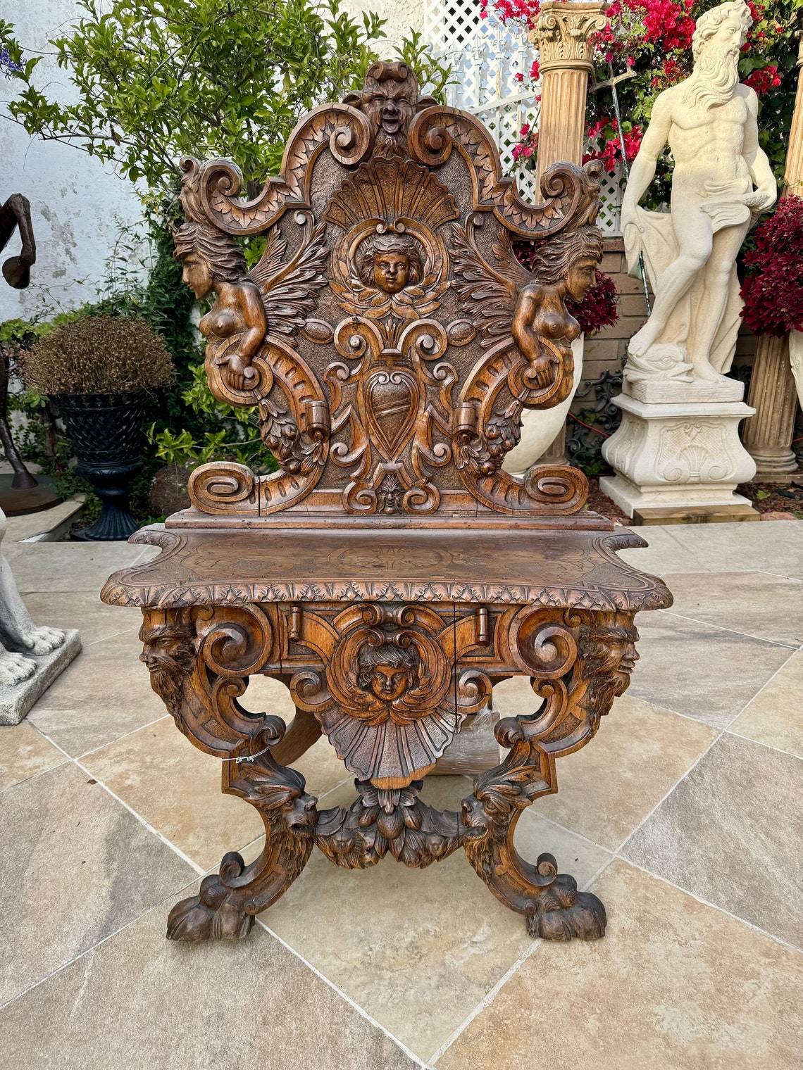 Pair of Italian Baroque Style Renaissance Carved Sgabello Walnut Hall ...