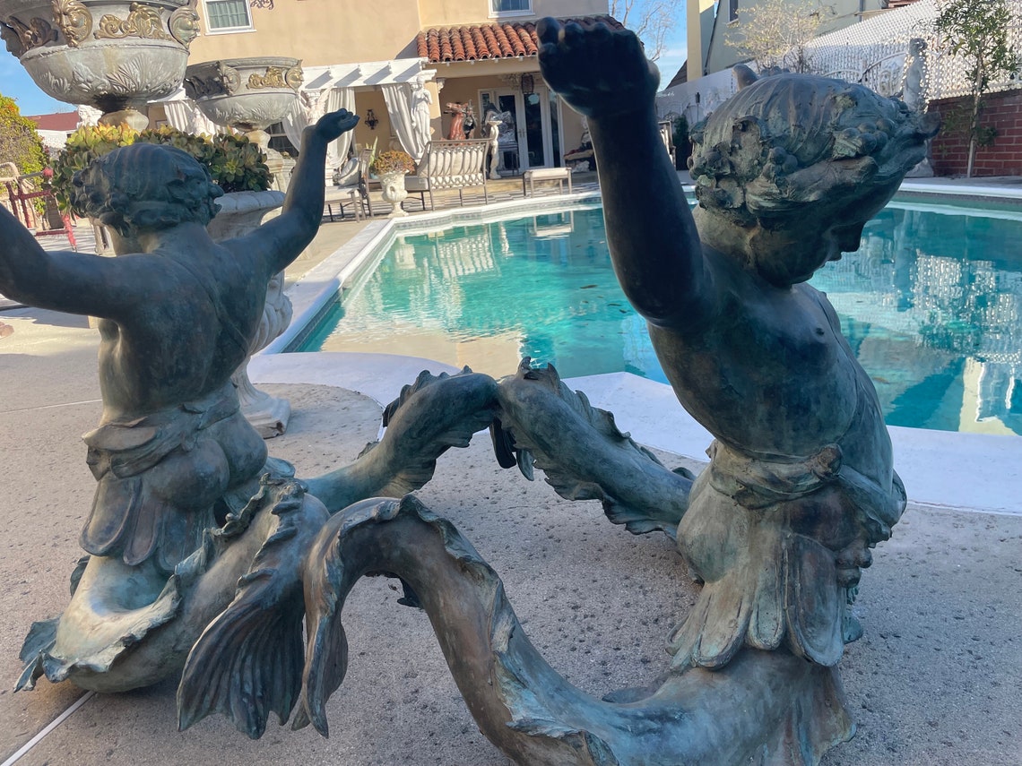 Bronze Two Putti Di Mare Mermen Table Base With Glass Tabletop - Etsy