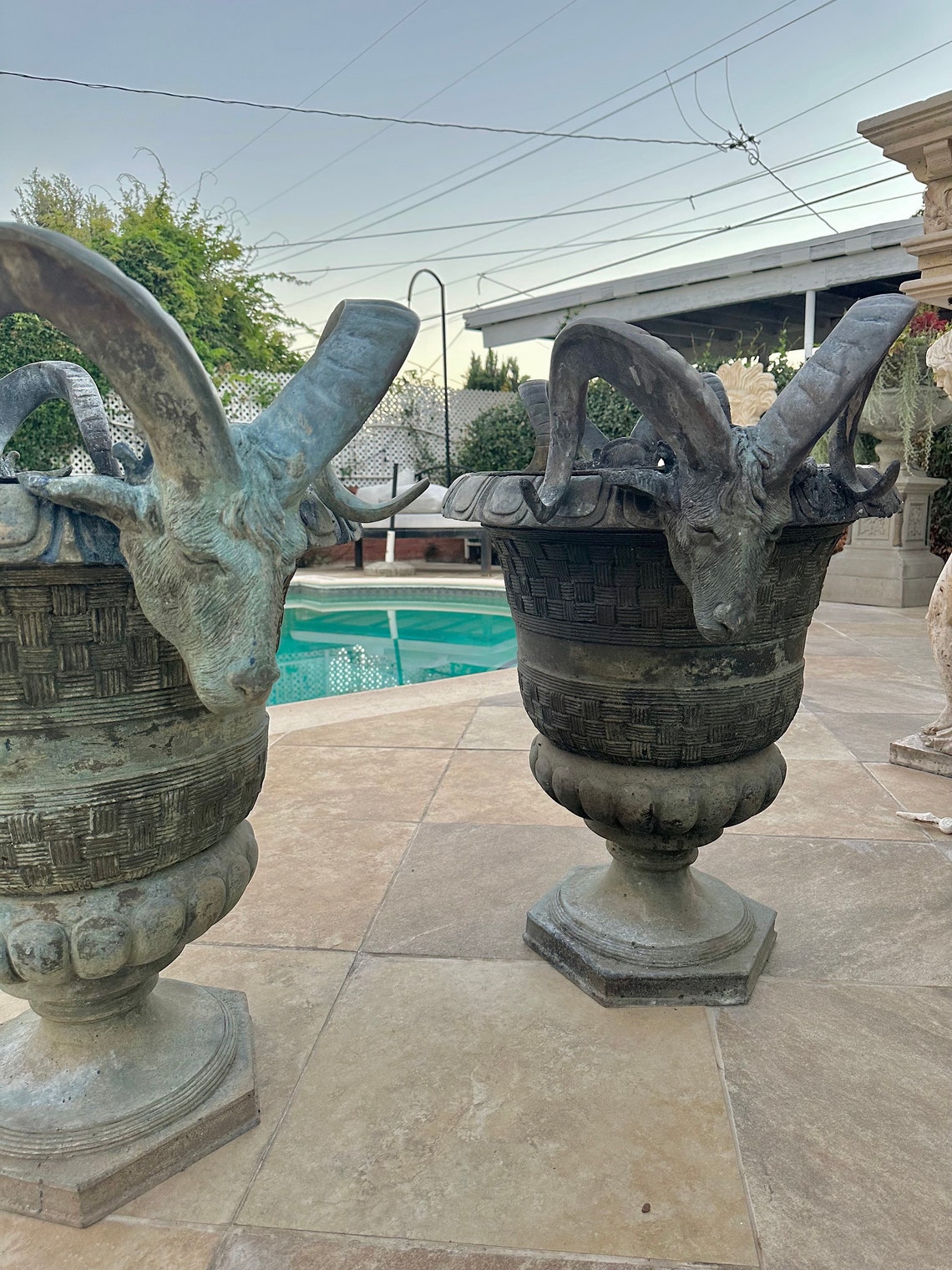 Large Pair of Antique Patinated Ram Goat Head Bronze Urn Planters - Etsy