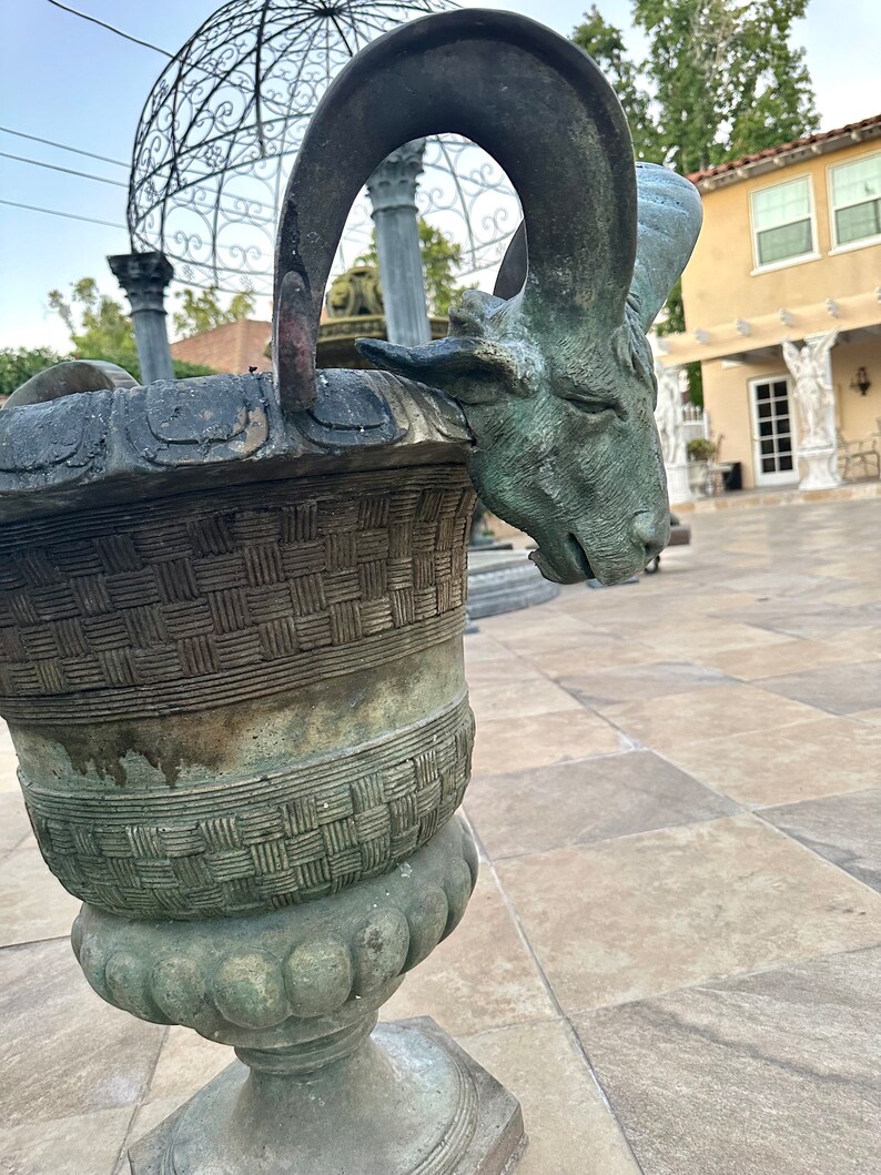 Large Pair of Antique Patinated Ram Goat Head Bronze Urn Planters - Etsy