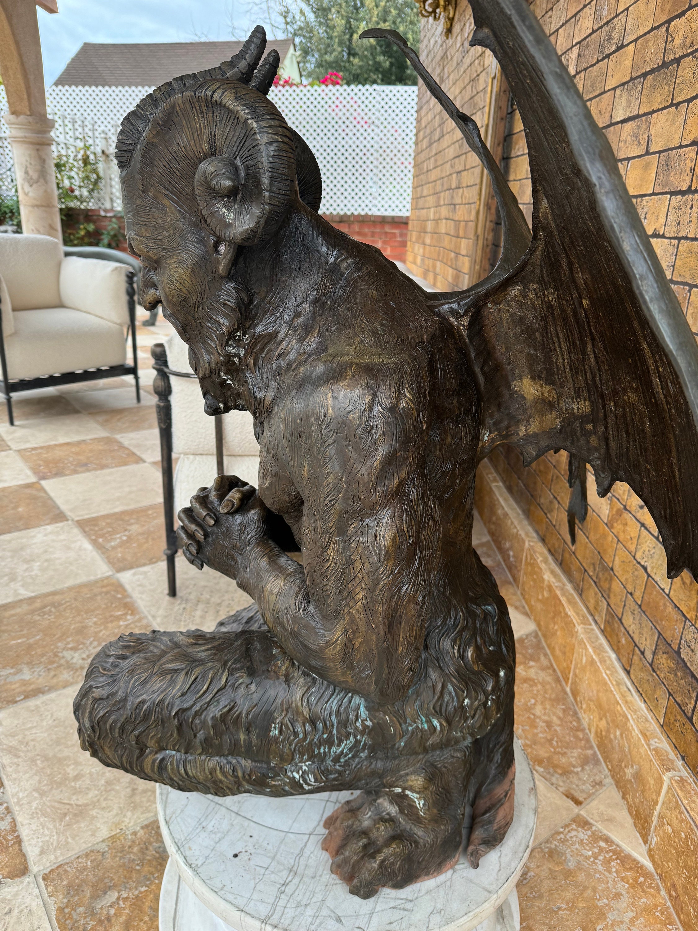 Antique Gothic Bronze Sculpture of Praying Satyr Demon Winged Devil ...