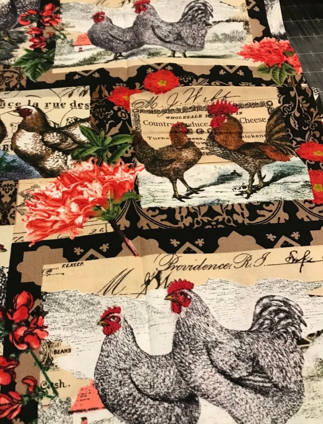 Vintage Realistic Chicken & Floral Toile Fabric by David - Etsy