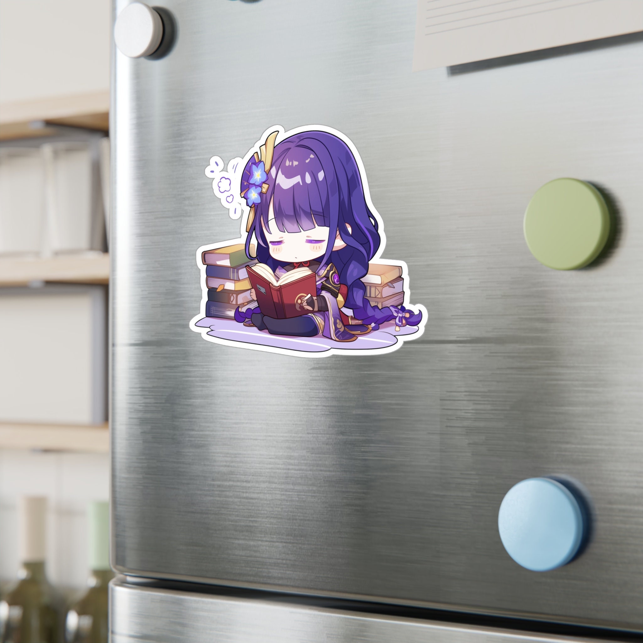 Raiden Shogun Genshin Chibi Sticker Cute Ei Reading Books Sleeping and ...