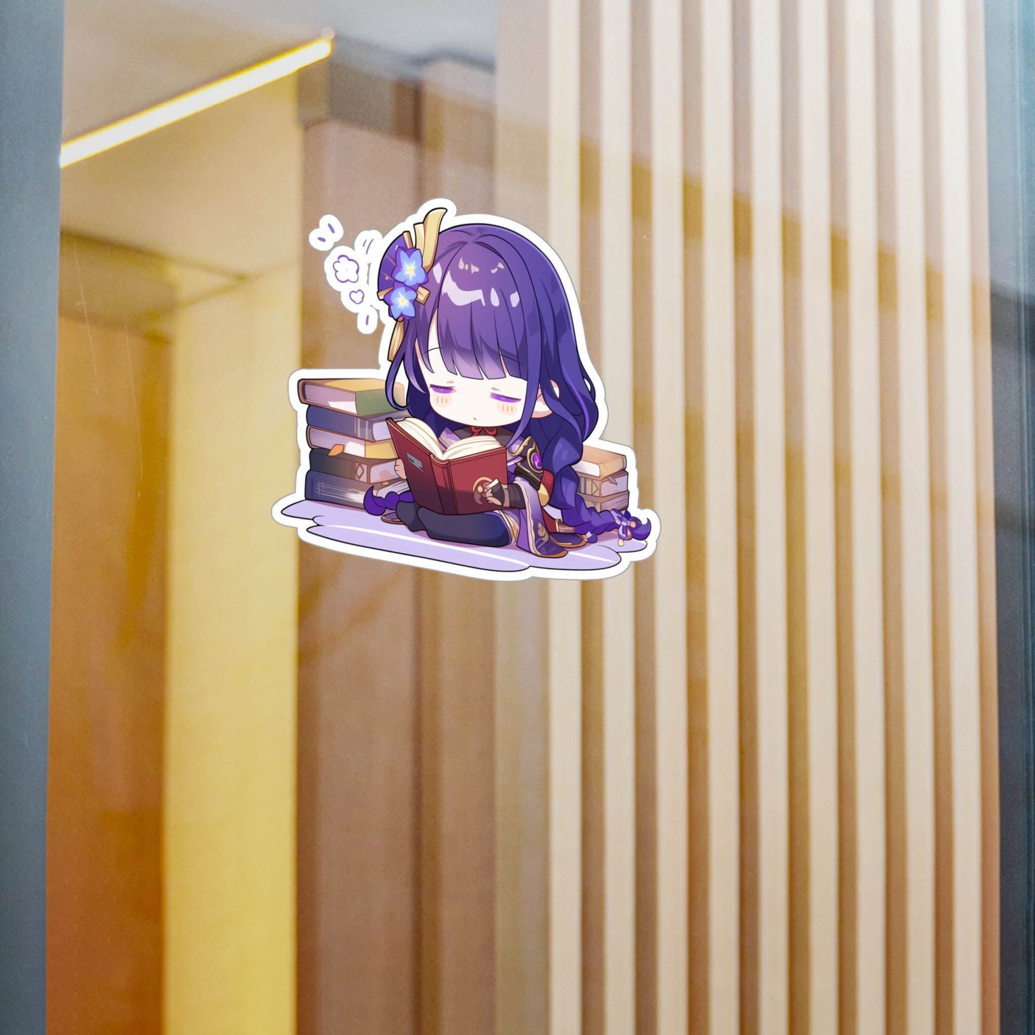 Raiden Shogun Genshin Chibi Sticker Cute Ei Reading Books Sleeping and ...