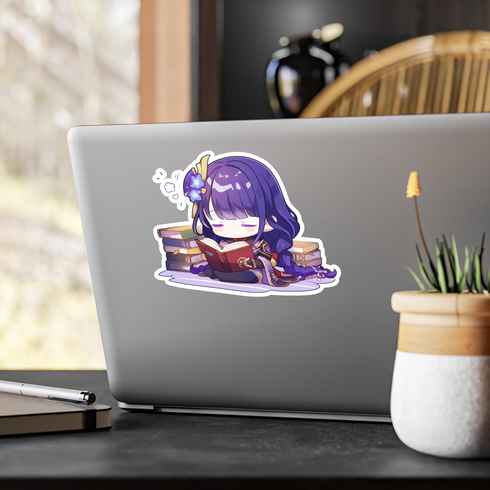 Raiden Shogun Genshin Chibi Sticker Cute Ei Reading Books Sleeping and ...