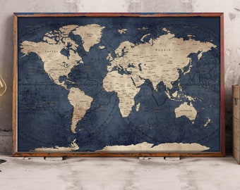 Navy Blue Map Poster - Etsy