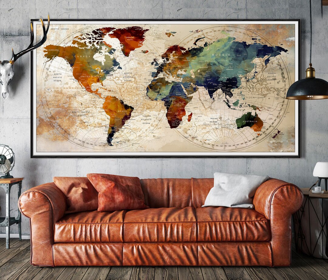 Wall Decor World Map Poster 5th Anniversary Gift for Husband Travel ...