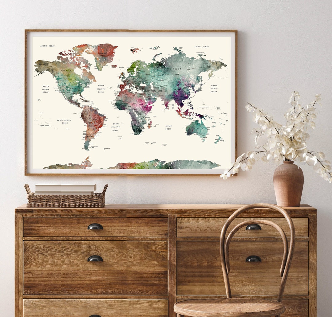 World Map Wall Art Push Pin Adventure Map Poster Large World - Etsy