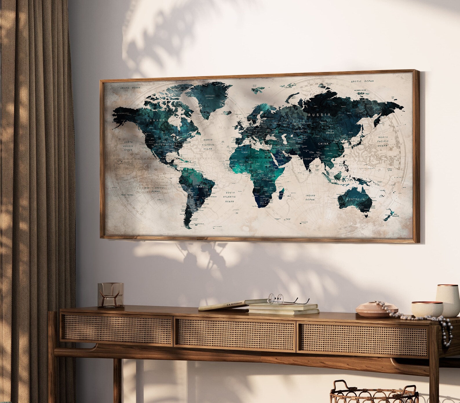 Modern World Map Poster: Large Teal Wall Art Print - Etsy