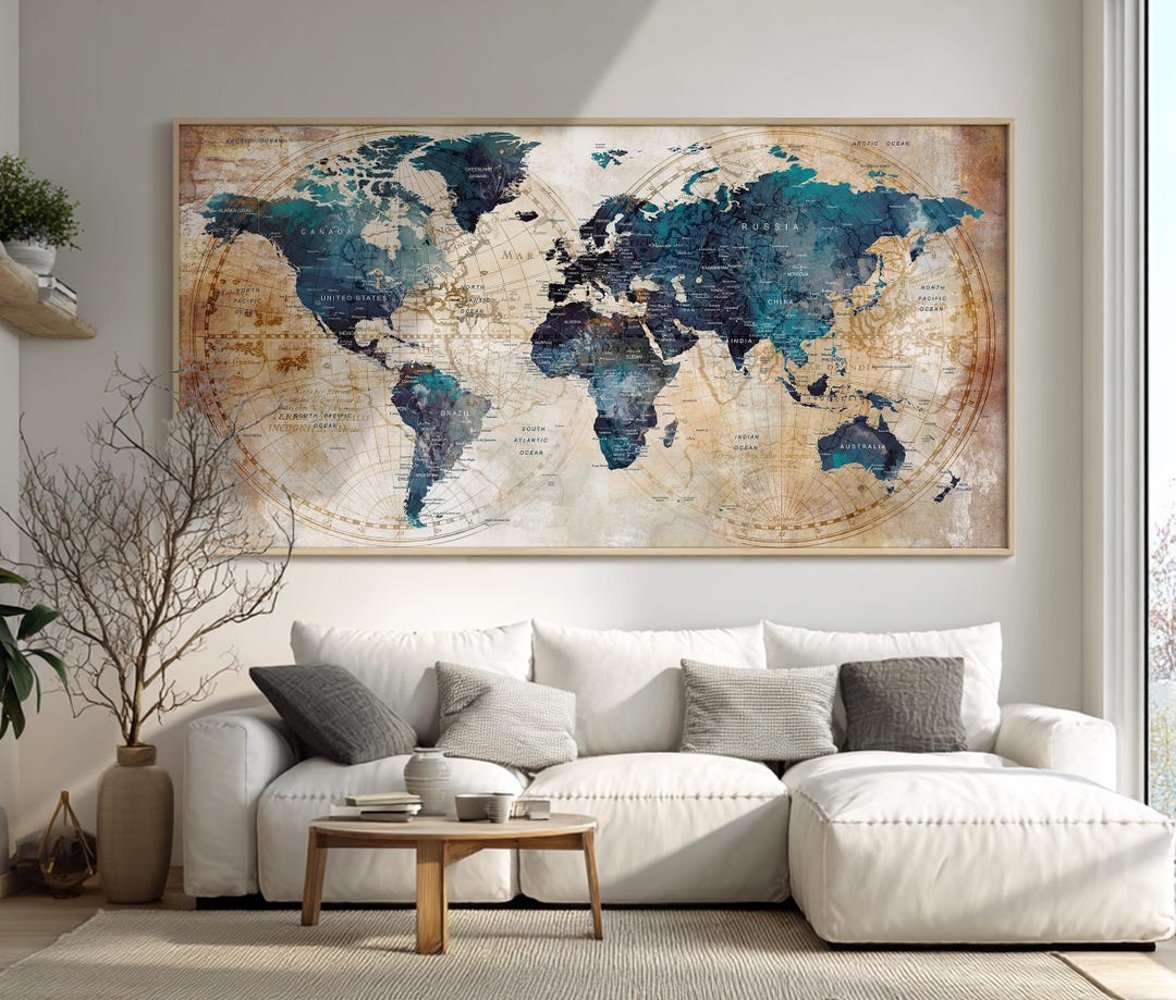 World Map Wall Art: Large Panoramic Horizontal Print - Etsy