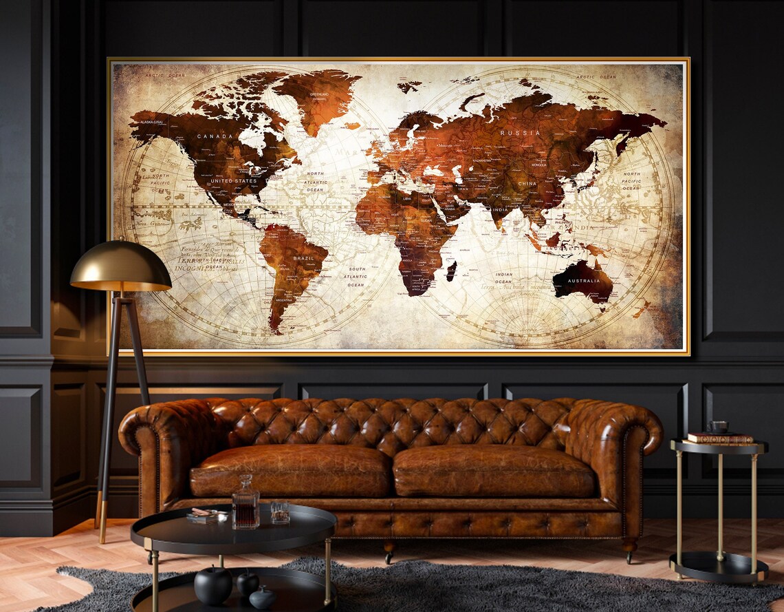 World Map, Gift for the Home, Push Pin World Map Wall Art, Weltkarte ...