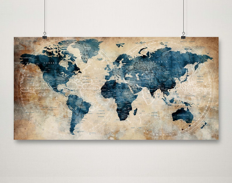 Large World Map Art Extra Large World Map Watercolor Art - Etsy