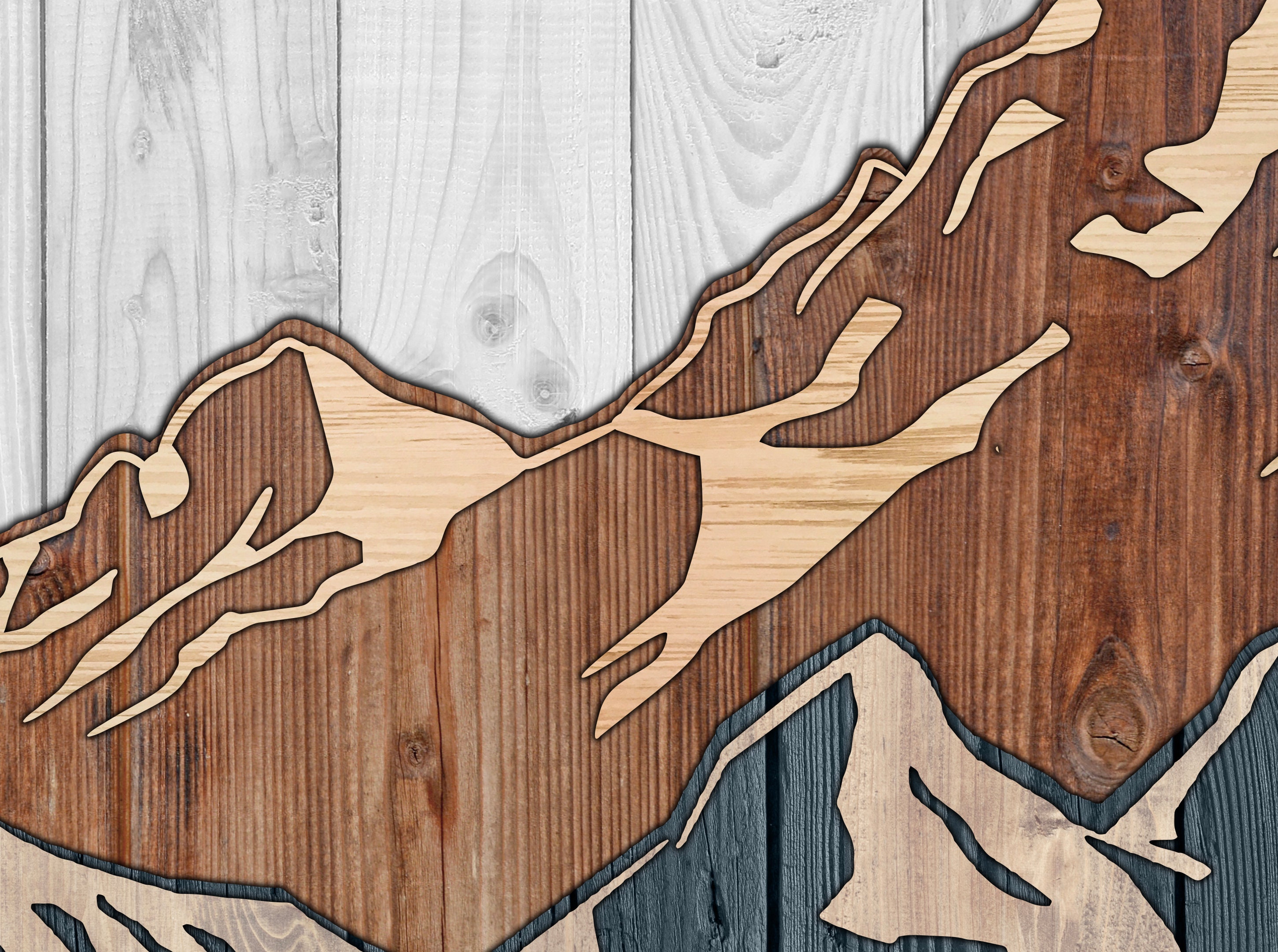 Wood Effect Wall Art Poster Mountain Range Top Print Modern - Etsy