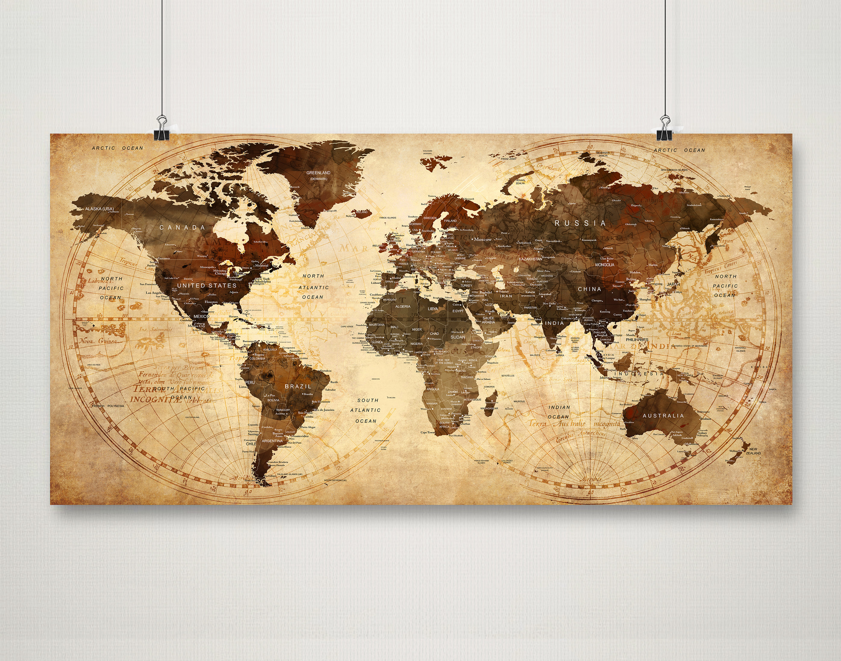 Large World Map Art Print: Vintage Style Home Decor - Etsy