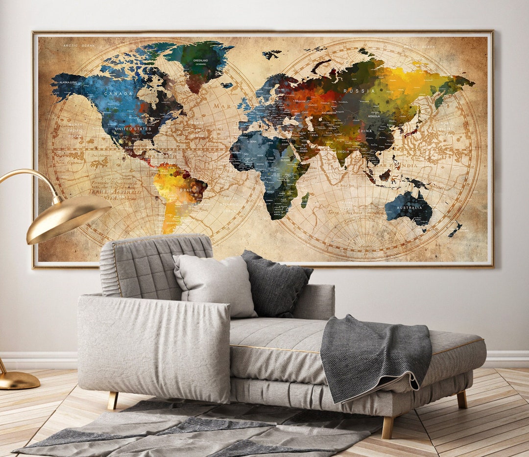 Extra Large Push Pin World Map Print Minimal Travel World Map Modern ...