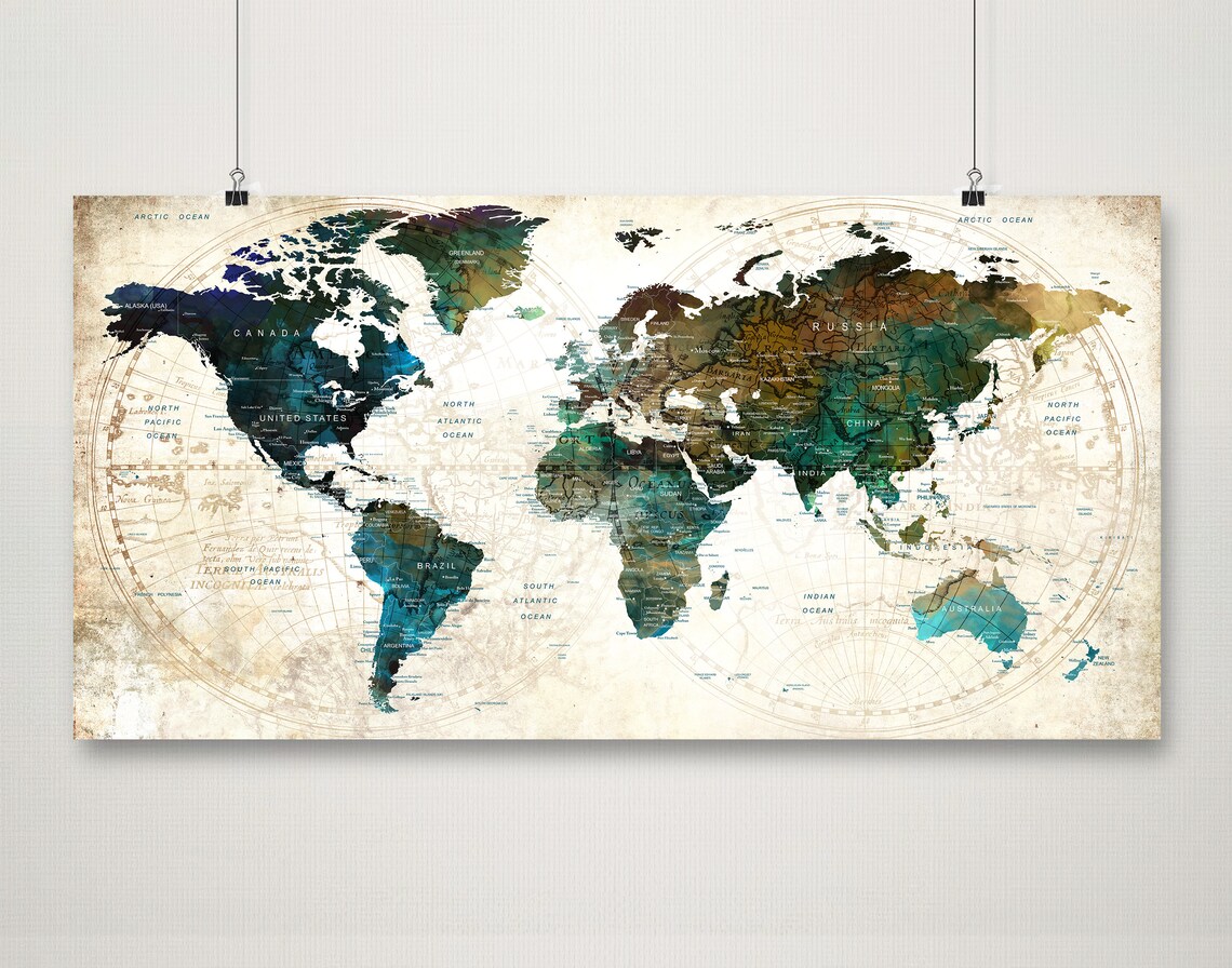 World Map Bright Home Decor Wall Art for Living Room Poster - Etsy