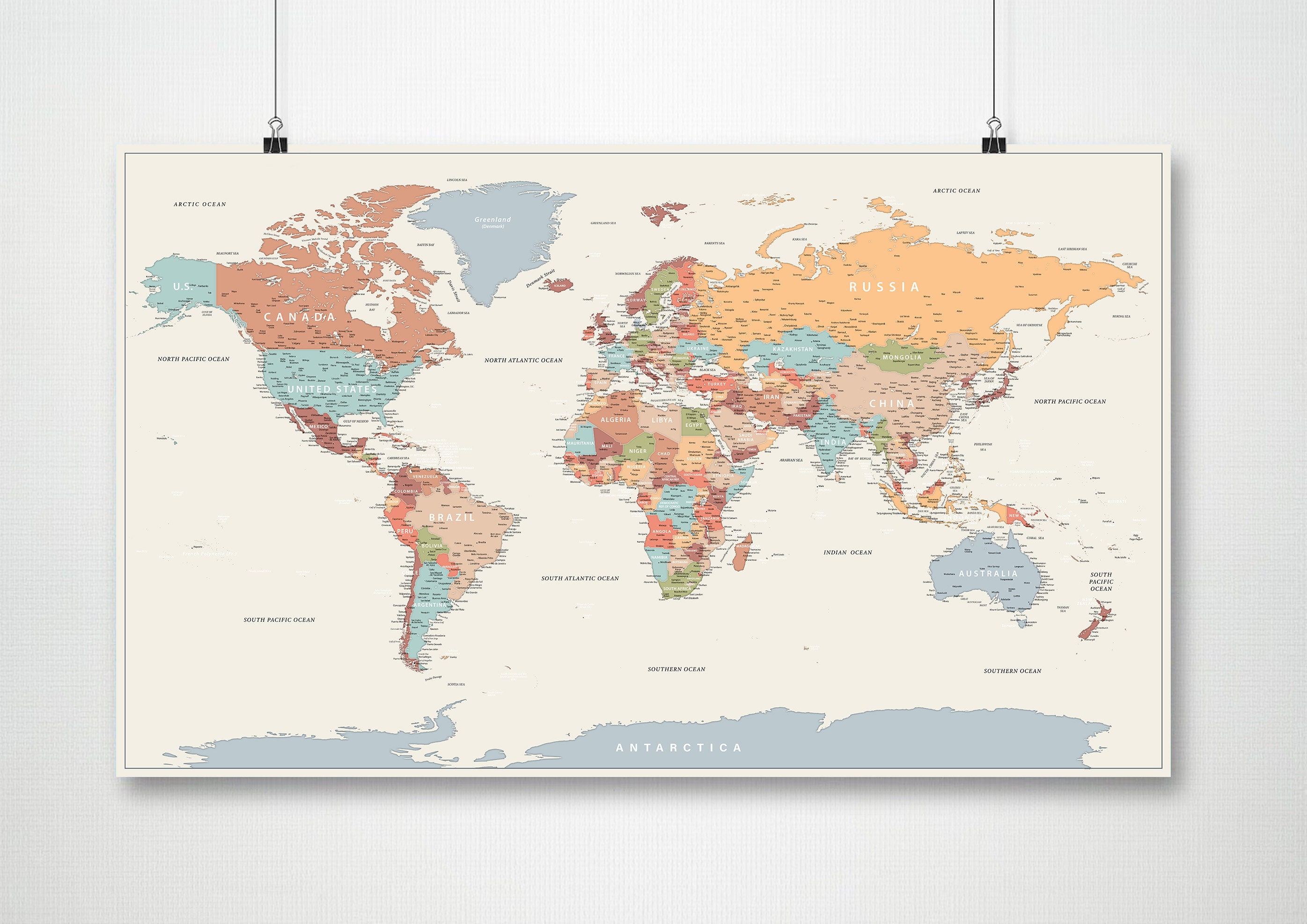 Classic World Map, Large World Map Push Pin Modern Travel Map Poster ...