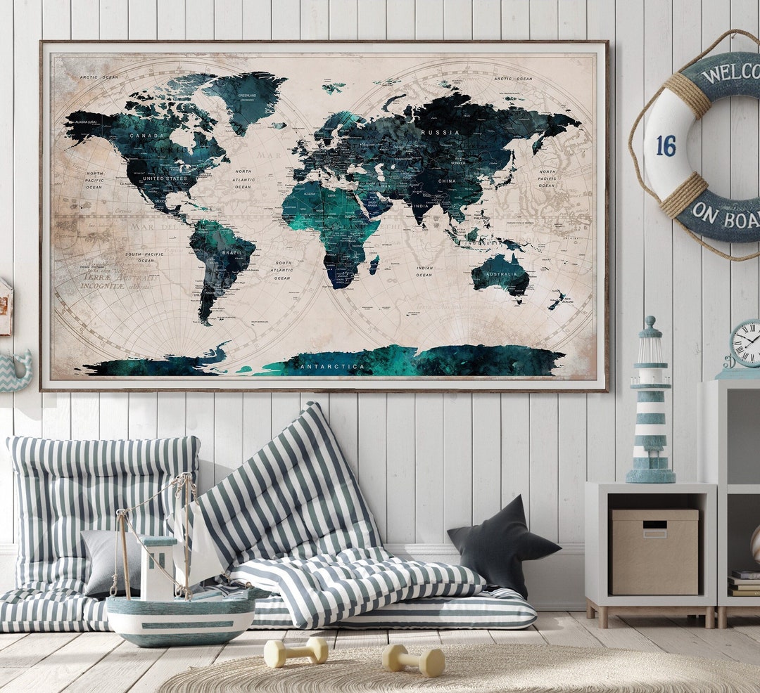 World Map Poster World Map Decor Large World Map Travel Art - Etsy